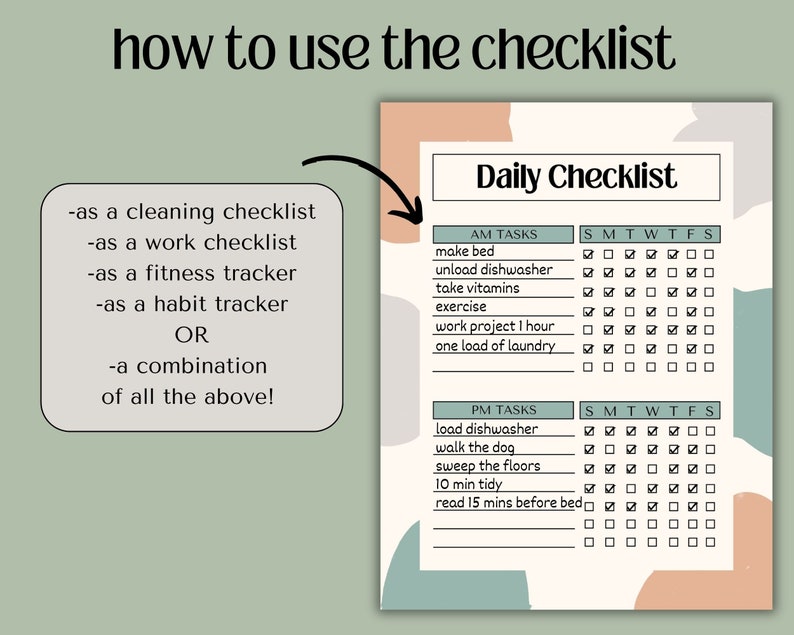 Retro Daily Checklist Printable, Cleaning Checklist, Habit Checklist ...