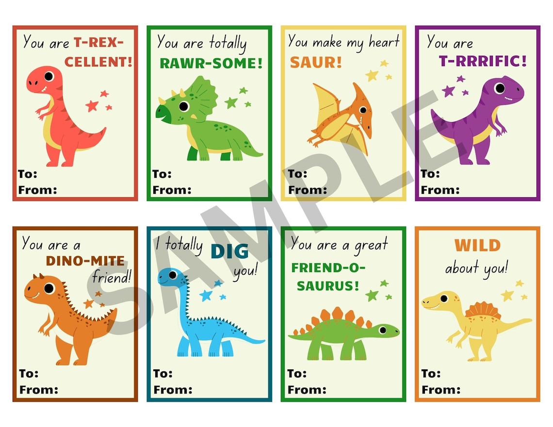 Dinosaur Valentines Day Exchange Cards for Kids, Printable Valentine's ...