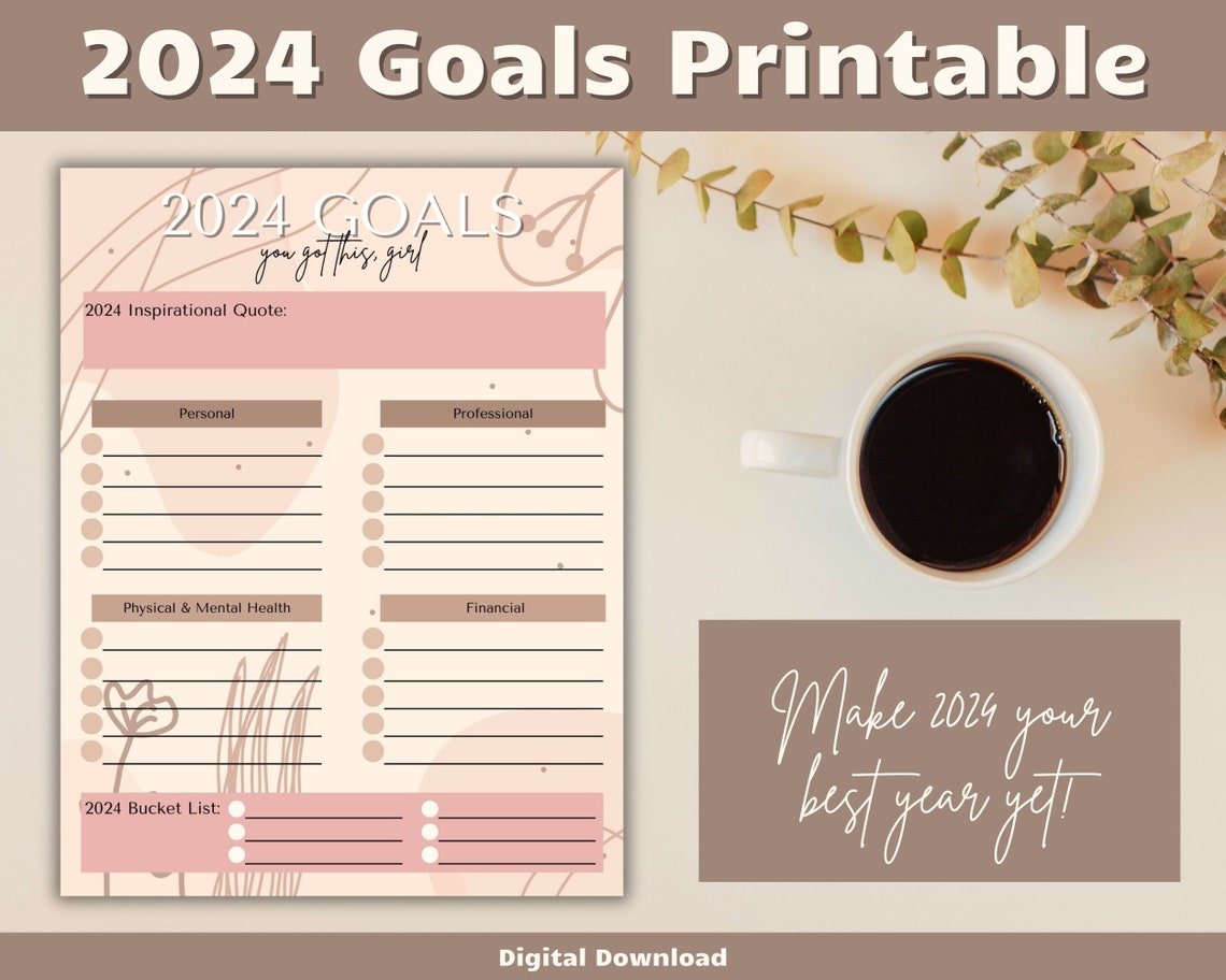 2024 Goals Planner Printable, 2024 Goal Planning, New Years Resolution ...