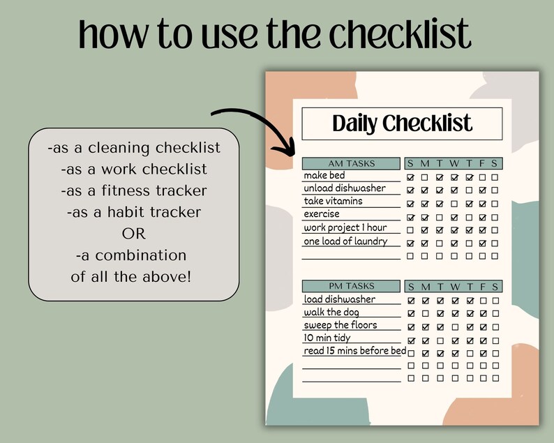 Minimal Daily Checklist Printable, Cleaning Checklist, Habit Checklist ...