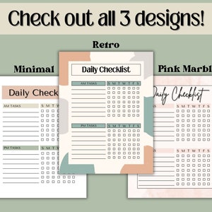 Retro Daily Checklist Printable, Cleaning Checklist, Habit Checklist ...