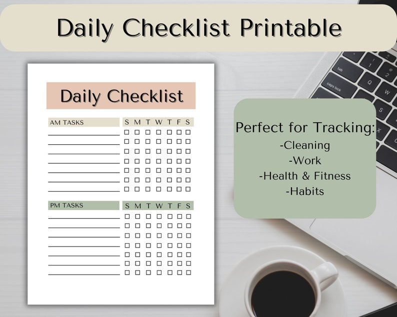 Minimal Daily Checklist Printable, Cleaning Checklist, Habit Checklist ...