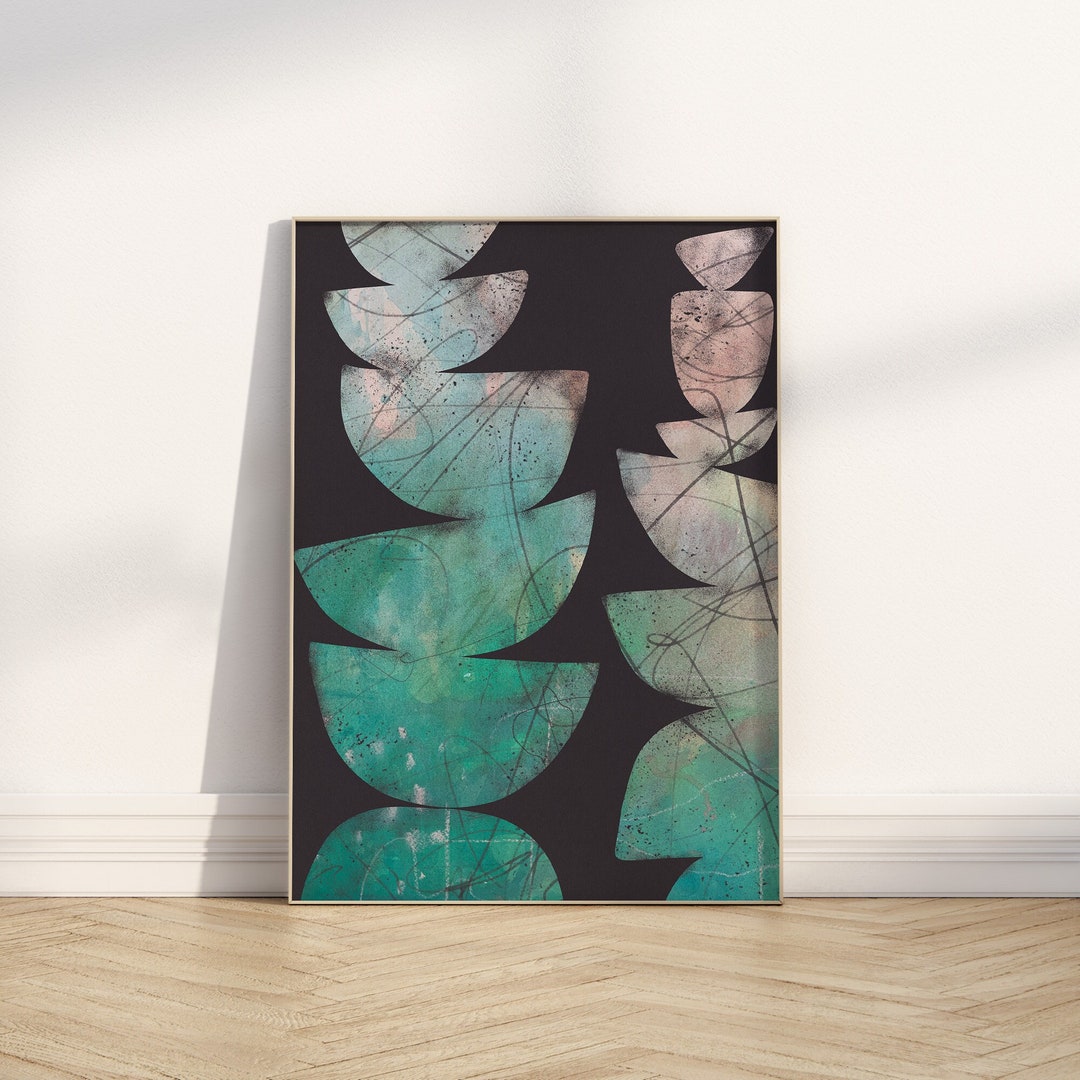 Rocks in the Cave Wall Art Print, Modern Abstract Digital Poster Pastel ...