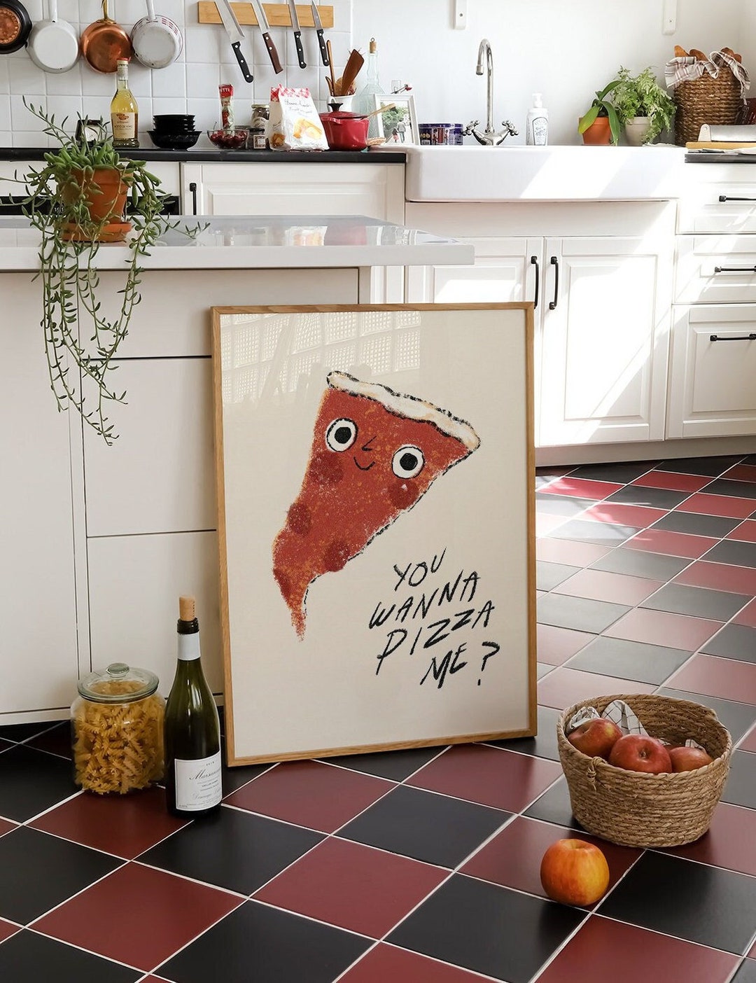 Pizza Me Aesthetic Kitchen Wall Art Funny Retro Cute Kitchen Wall Gift ...