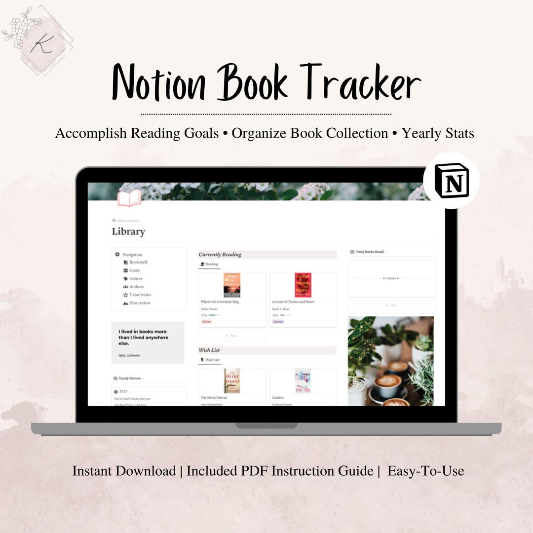 Notion Book Tracker | Digital Reading Journal | Notion Template | 2024 Book Log | Digital ...