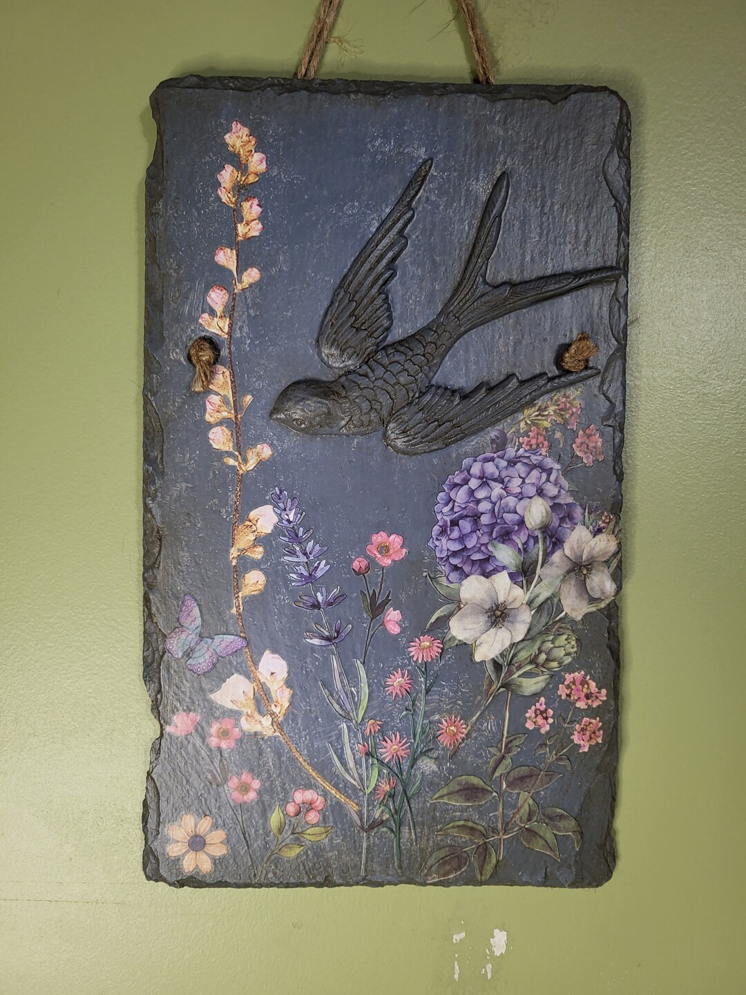 Slate With Beautiful Floral and an IOD Bird Mould/mold Home Decor - Etsy