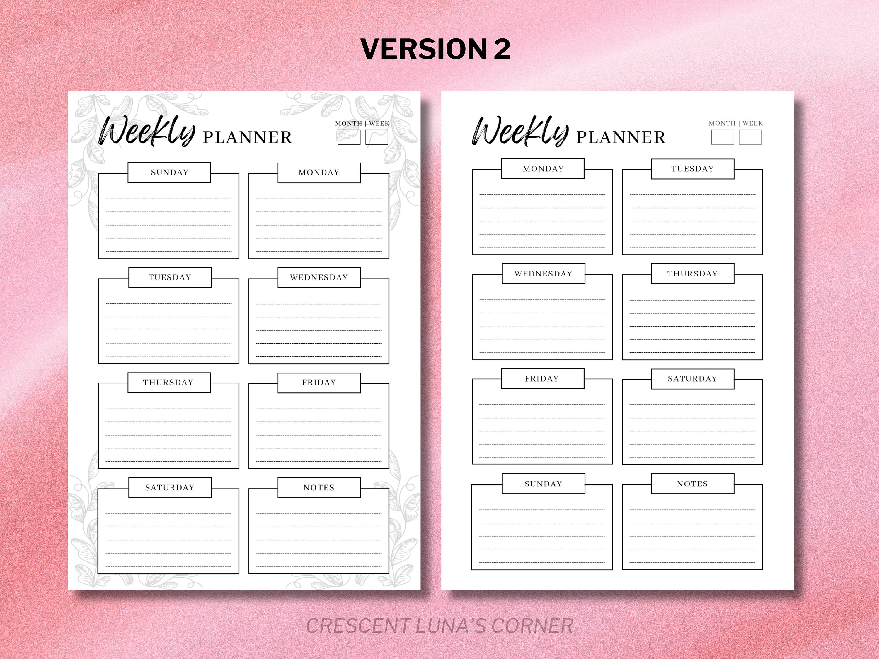Minimalist Printable Weekly Planner, Weekly Organizer, Weekly Planner ...