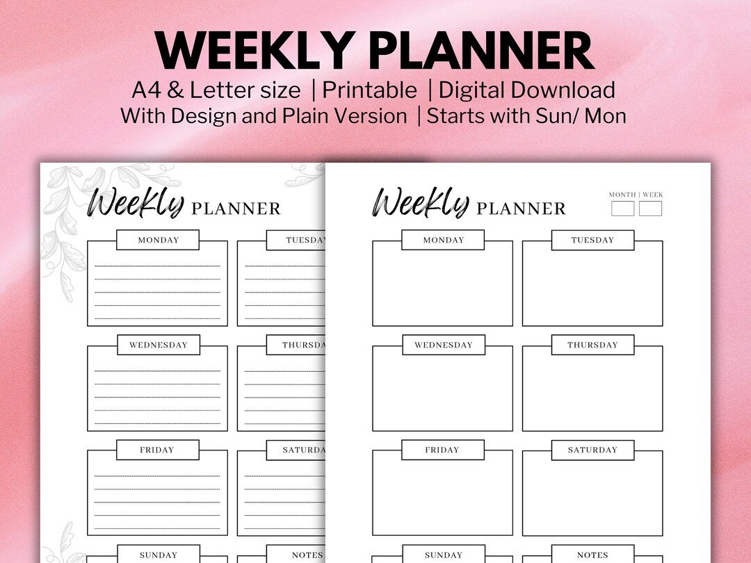 Minimalist Printable Weekly Planner, Weekly Organizer, Weekly Planner ...