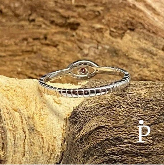 Mystical Sterling silver Dark Garnet Turkish Eye Ring - Gem