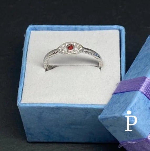 Mystical Sterling silver Dark Garnet Turkish Eye Ring - Gem