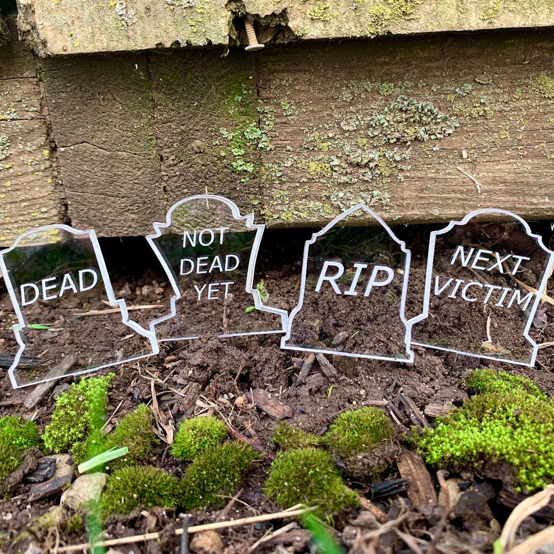 Tombstone Plant Stakes Funny Grave Markers | Halloween Goth Headstone ...