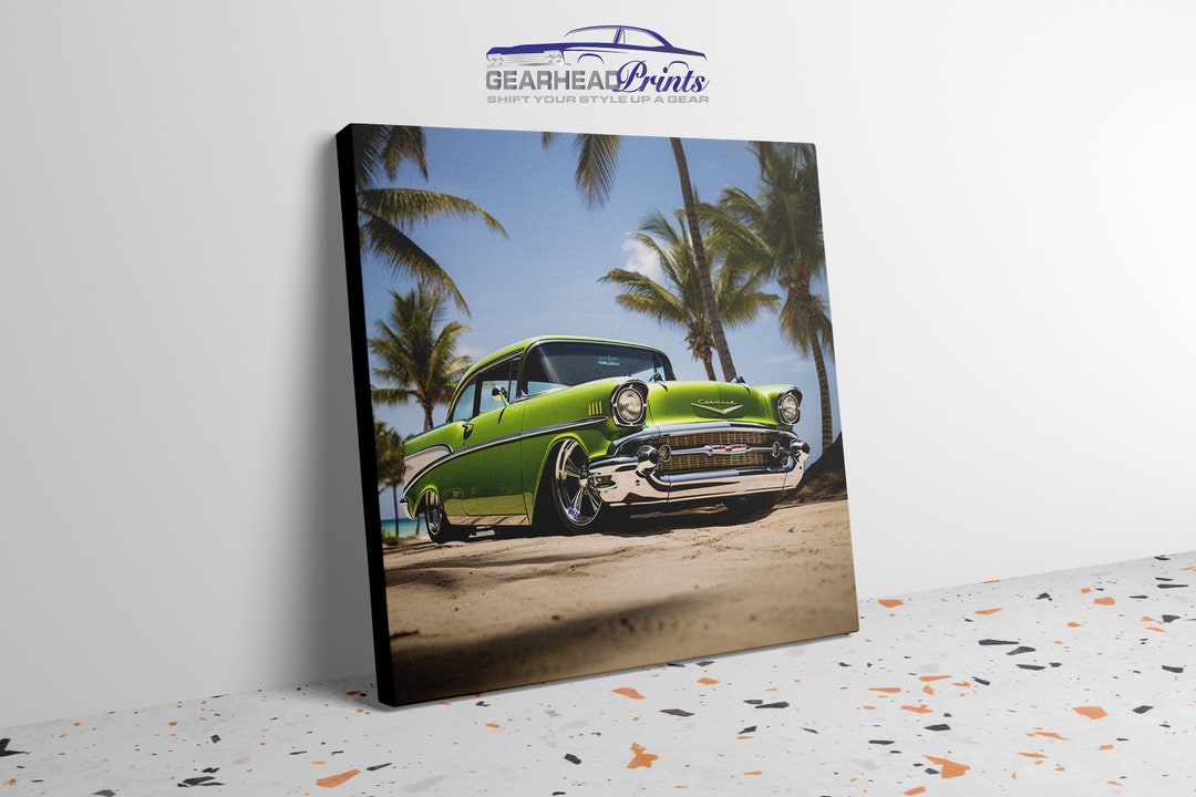 1957 Chevy Belair Canvas Print - Tropical Vintage Car Wall Art ...