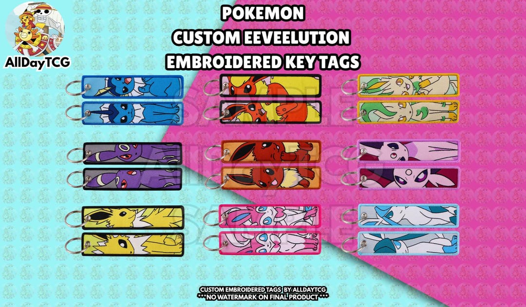 Custom Pokemon Eeveelution Embroidered Key Tags Pokemon Key Chain ...