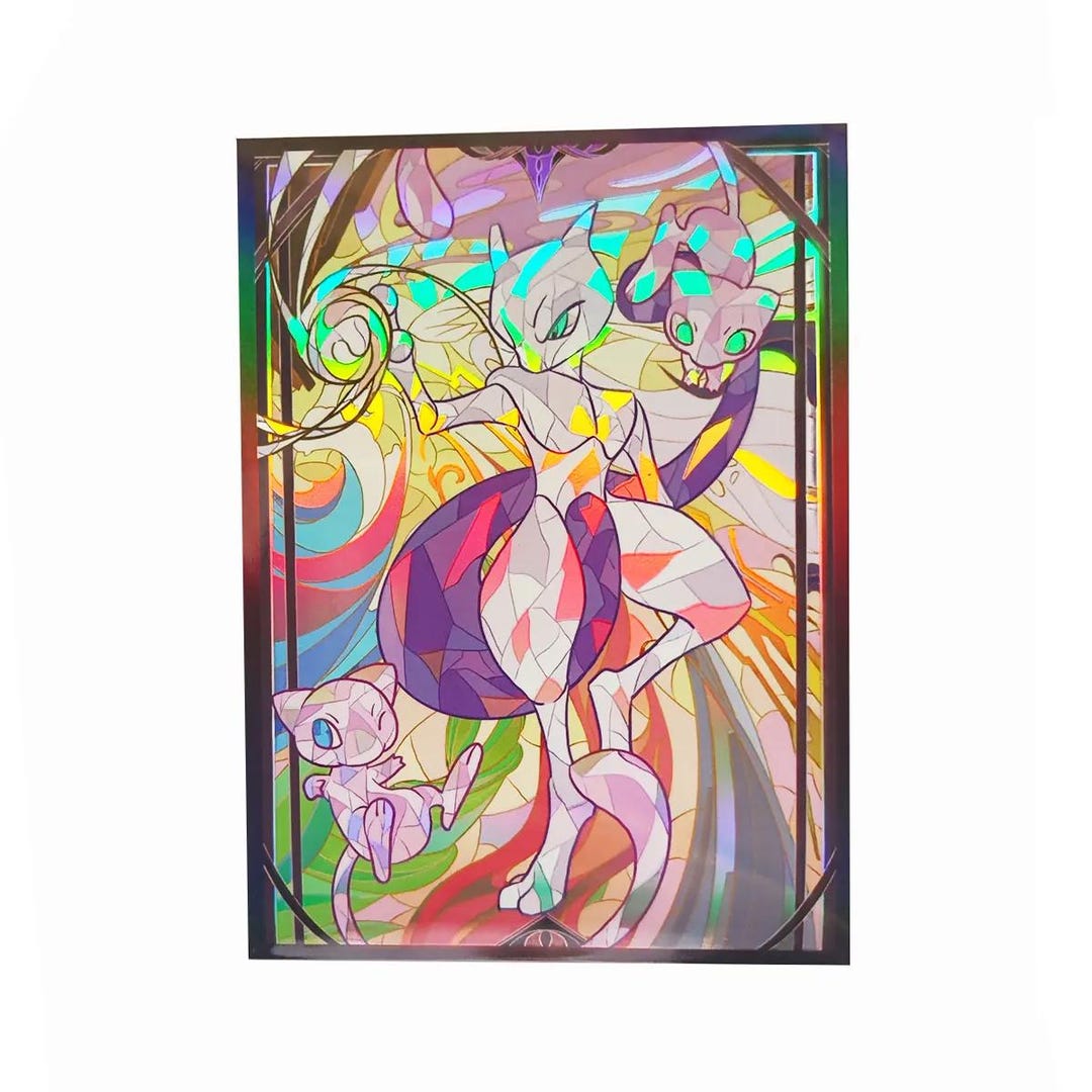 Custom Pokemon TCG Mew and Mewtwo Card Sleeves 60PCS Stained Glass ...