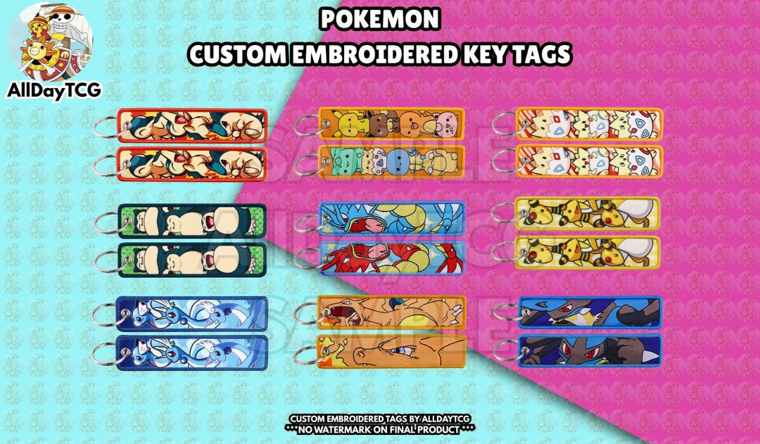 Custom Pokemon Embroidered Key Tags Pokemon Key Chain Double Sided ...