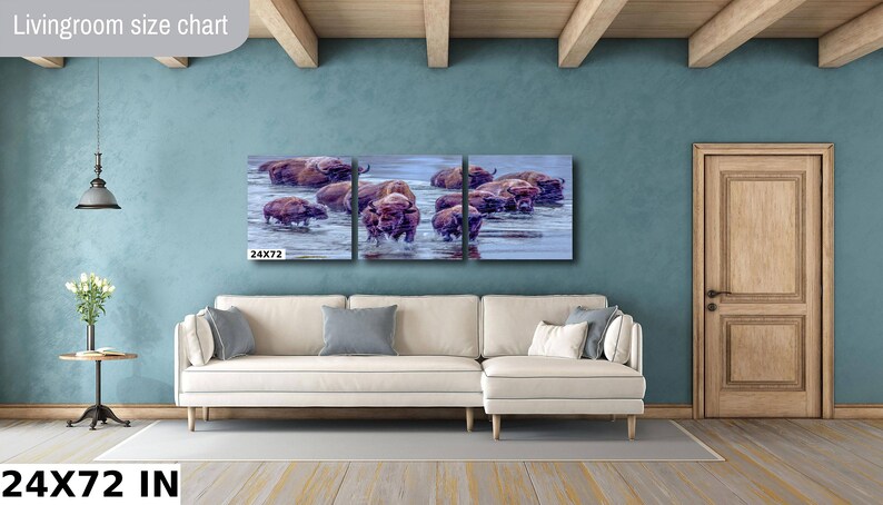 American Bison River Crossing Print – Wildlife Photography, Rustic Wall ...