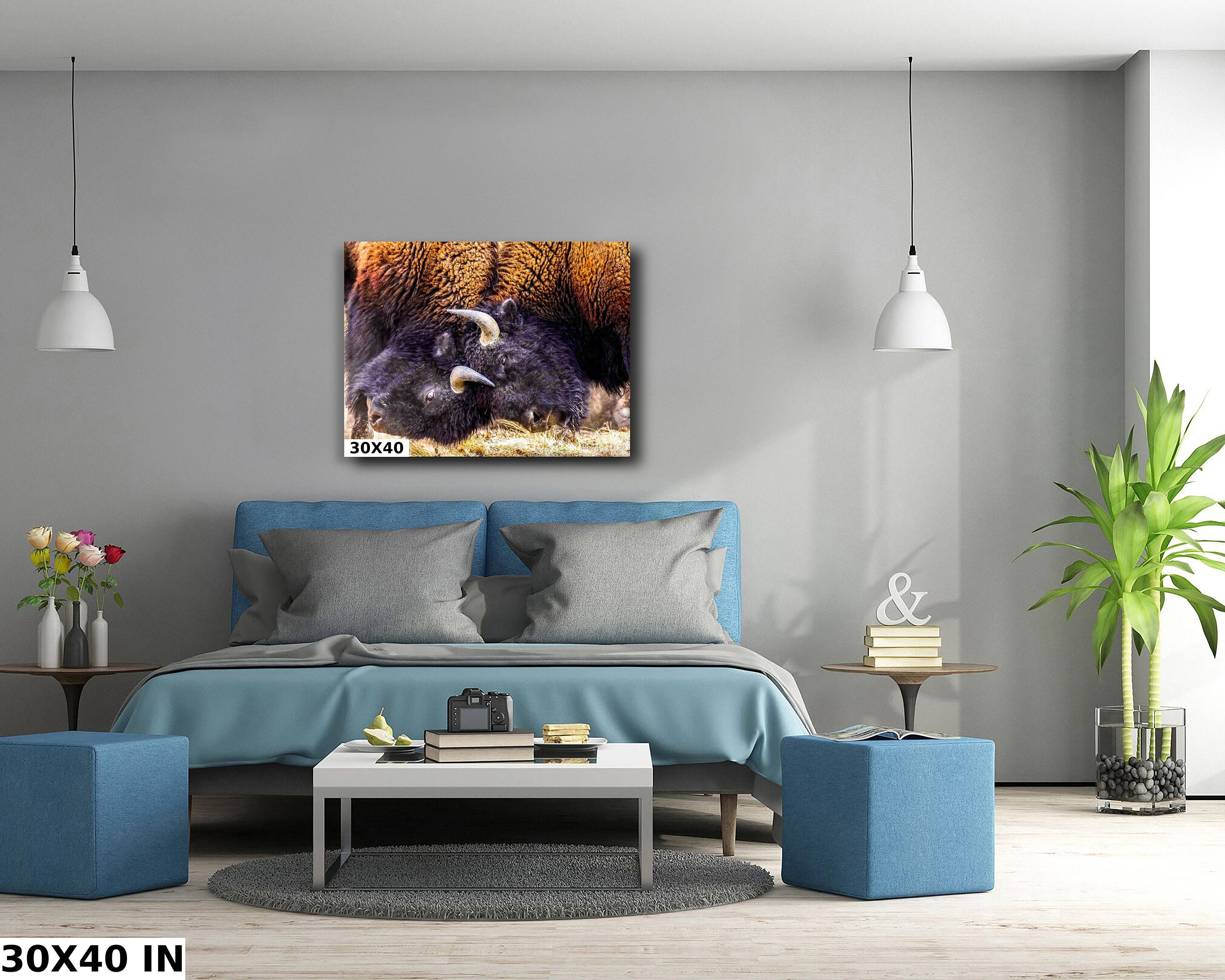 Bull Bison Fighting, Bison Photograph Print, 3 Piece Framed Canvas Wall ...