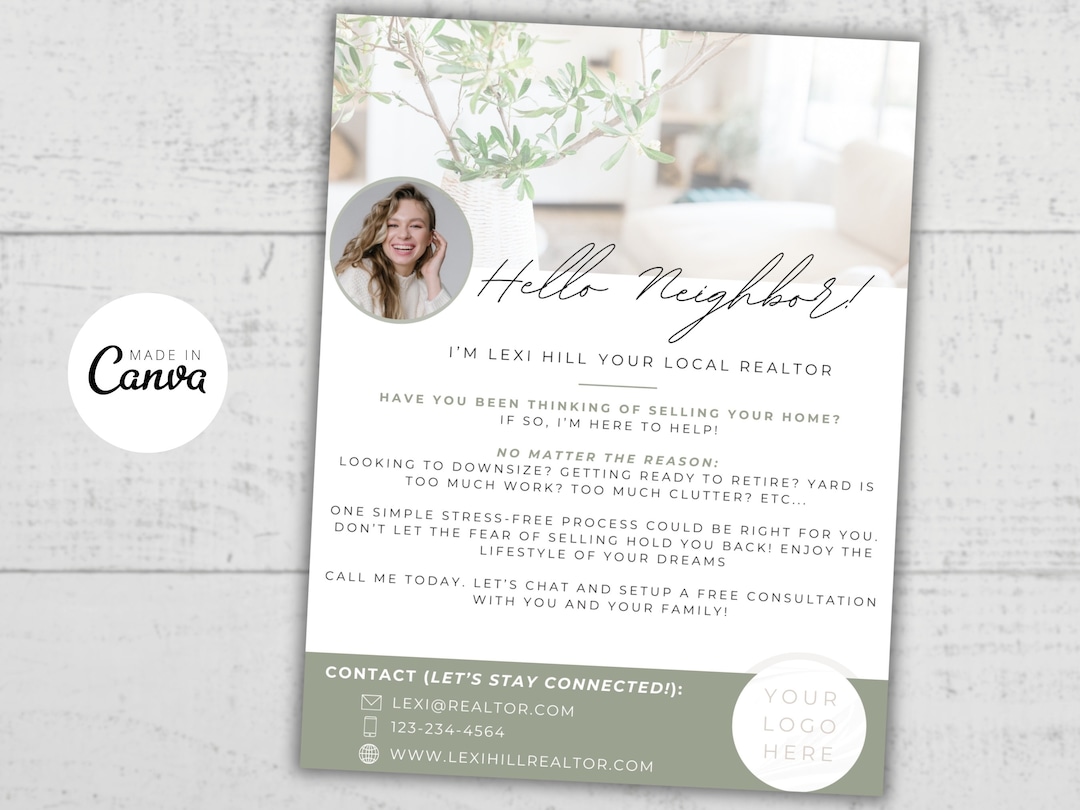Hello Neighbor! Let's List Your Property Flyer | Prospecting Letter ...