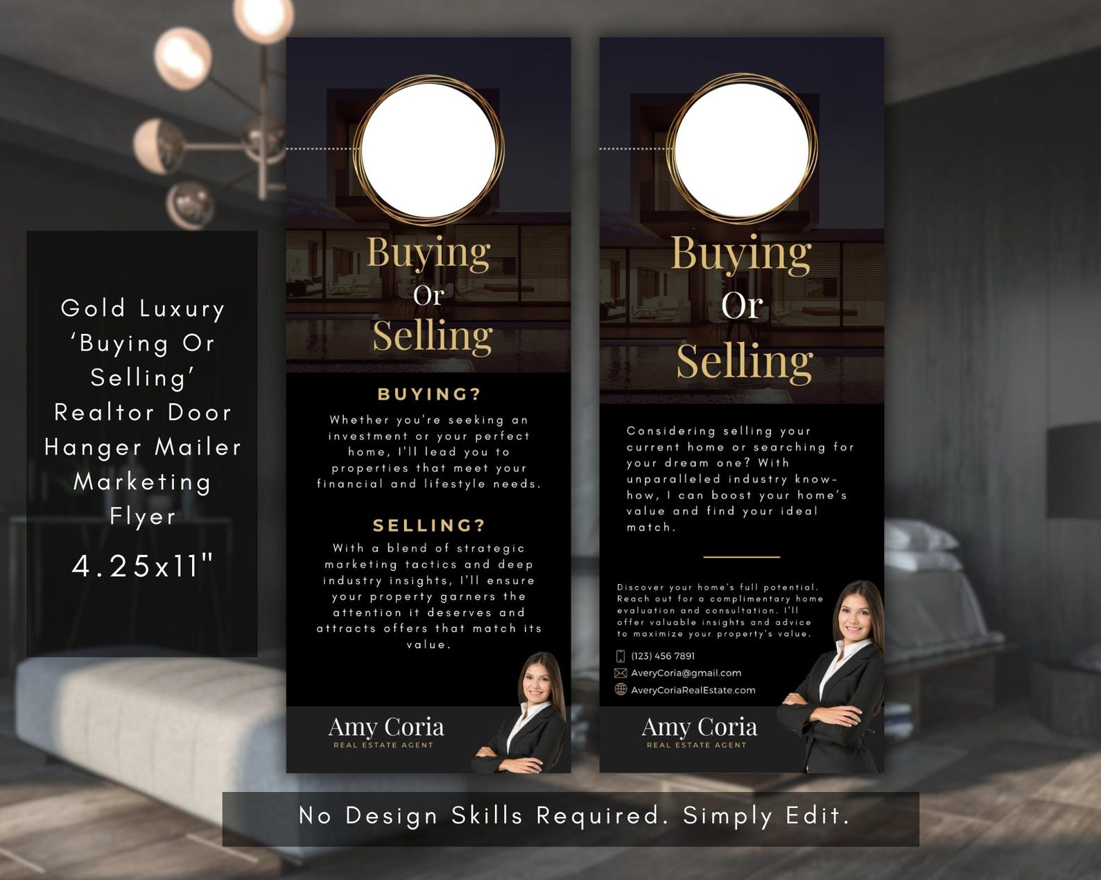 Buying or Selling Gold Luxury Realtor Door Hanger Advertising Flyer ...