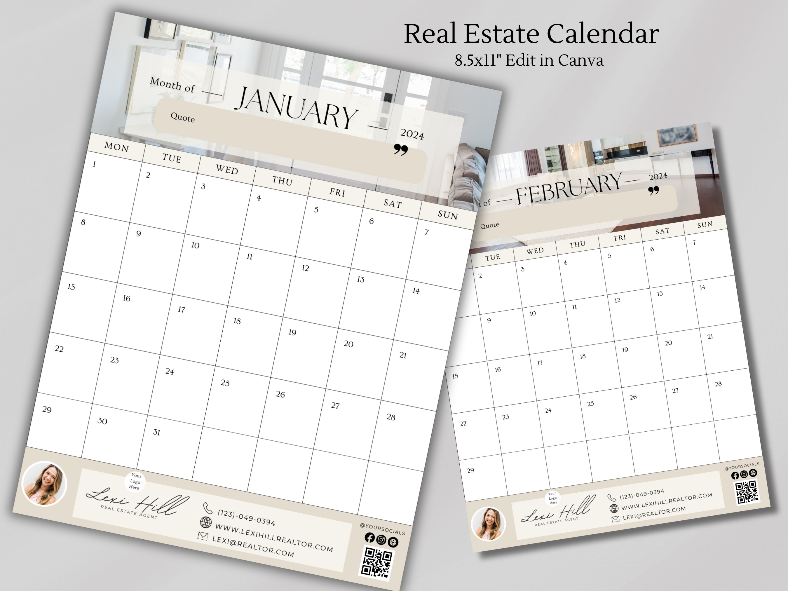 Modern Realtor 2024 Calendar, Realtor Marketing Material, Real Estate ...