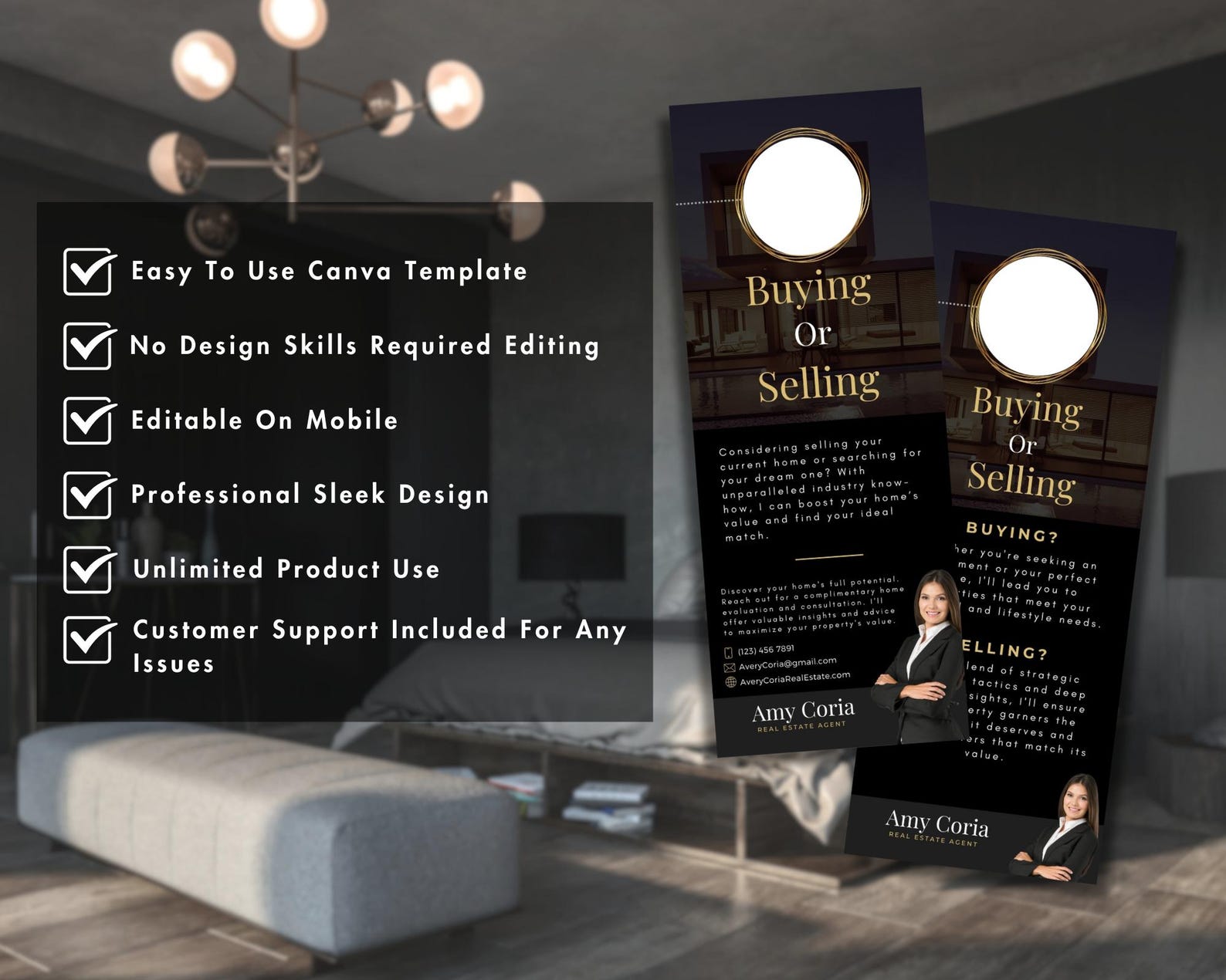 Buying or Selling Gold Luxury Realtor Door Hanger Advertising Flyer ...