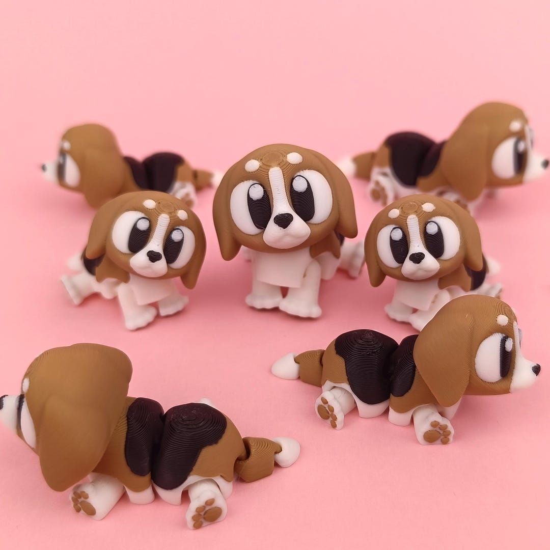 Flexi Beagle Fidget Toy – 3D Printed Articulated Dog Figure – PLA Beagle Desk Pet – Cute Fidget ...