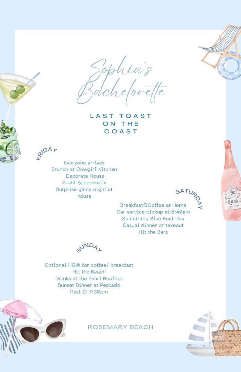 Coastal Grandma Bachelorette Itinerary - Etsy