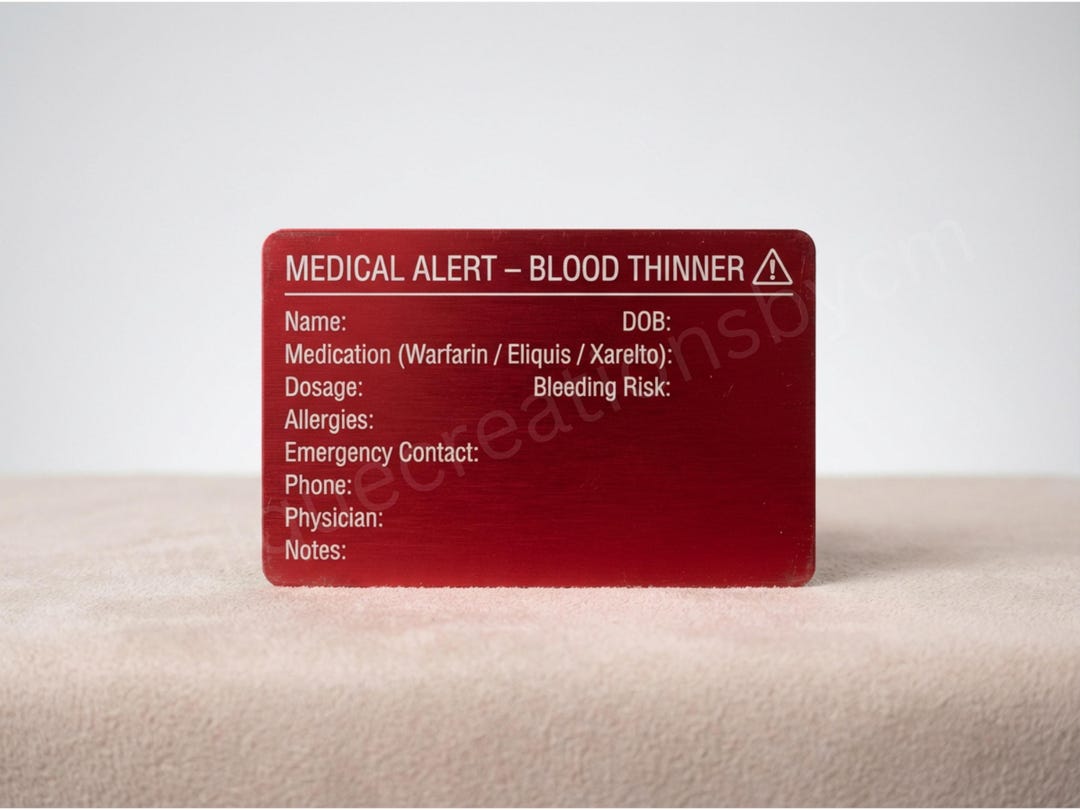 Blood Thinner Medical Alert Wallet Card – Warfarin Eliquis Xarelto ID ...