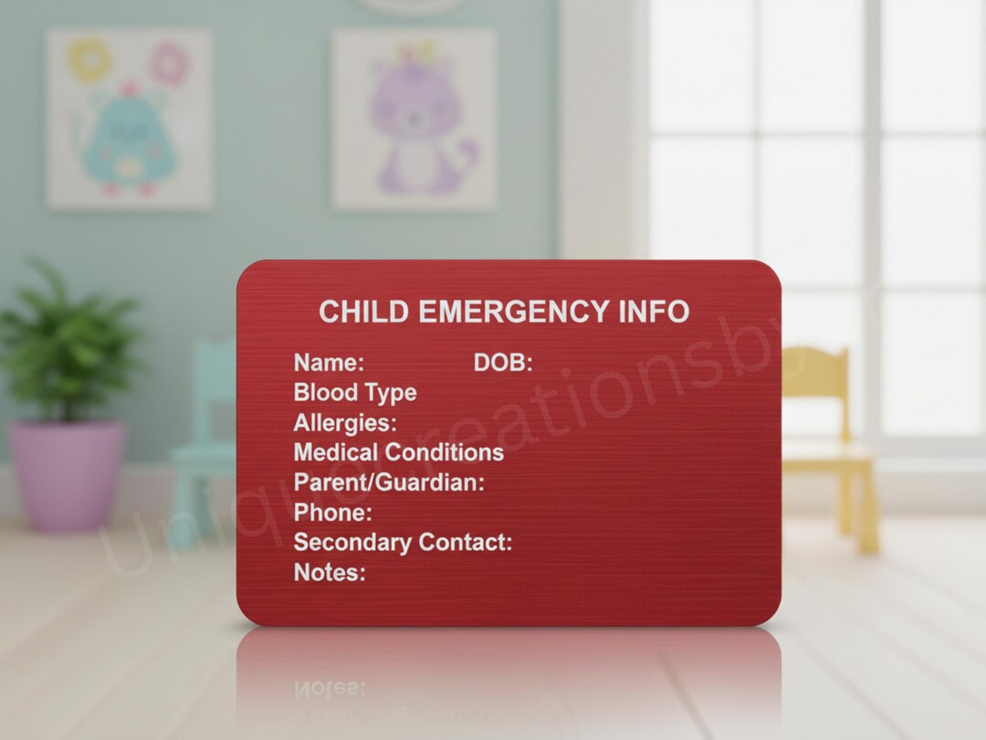 Personalized Child Emergency Information Card, Kids Medical & Allergy ...