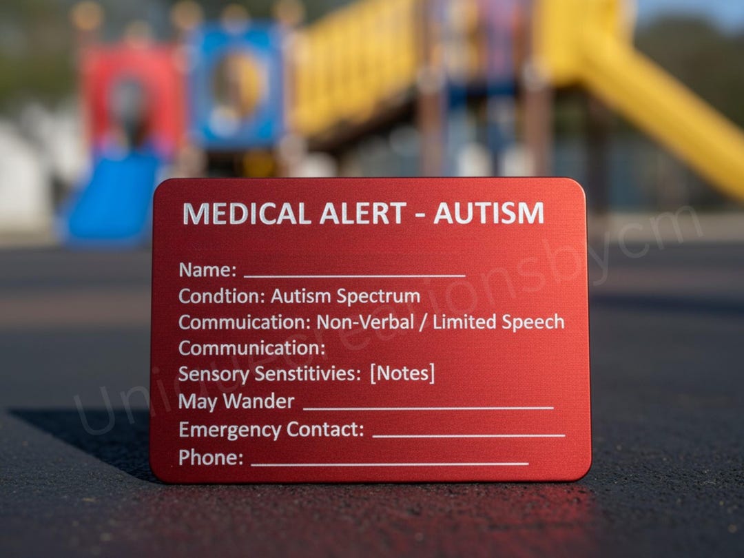 Autism Medical Alert Card for Children, Personalized Child Safety ID ...