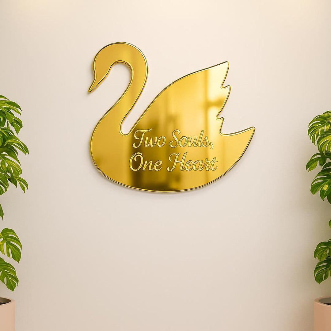 Swan Mirror Wall Sign – Engraved Quote “two Souls, One Heart ...