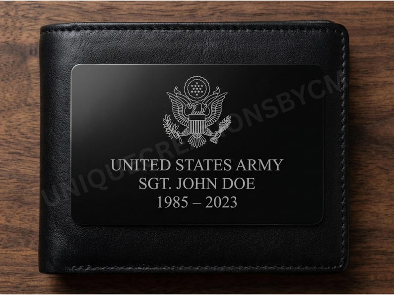 US Army Memorial Wallet Card – Engraved Aluminum Military Keepsake ...