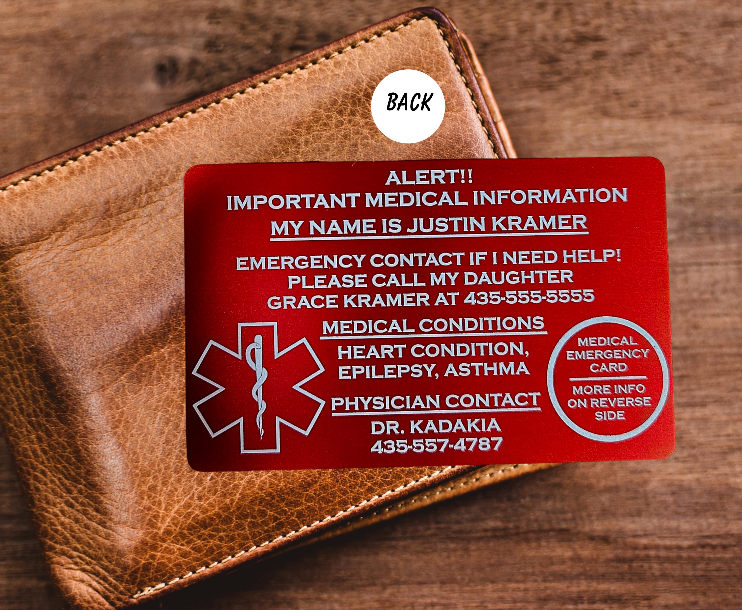 Custom Medical Alert Wallet Card– Personalized Emergency Info ...