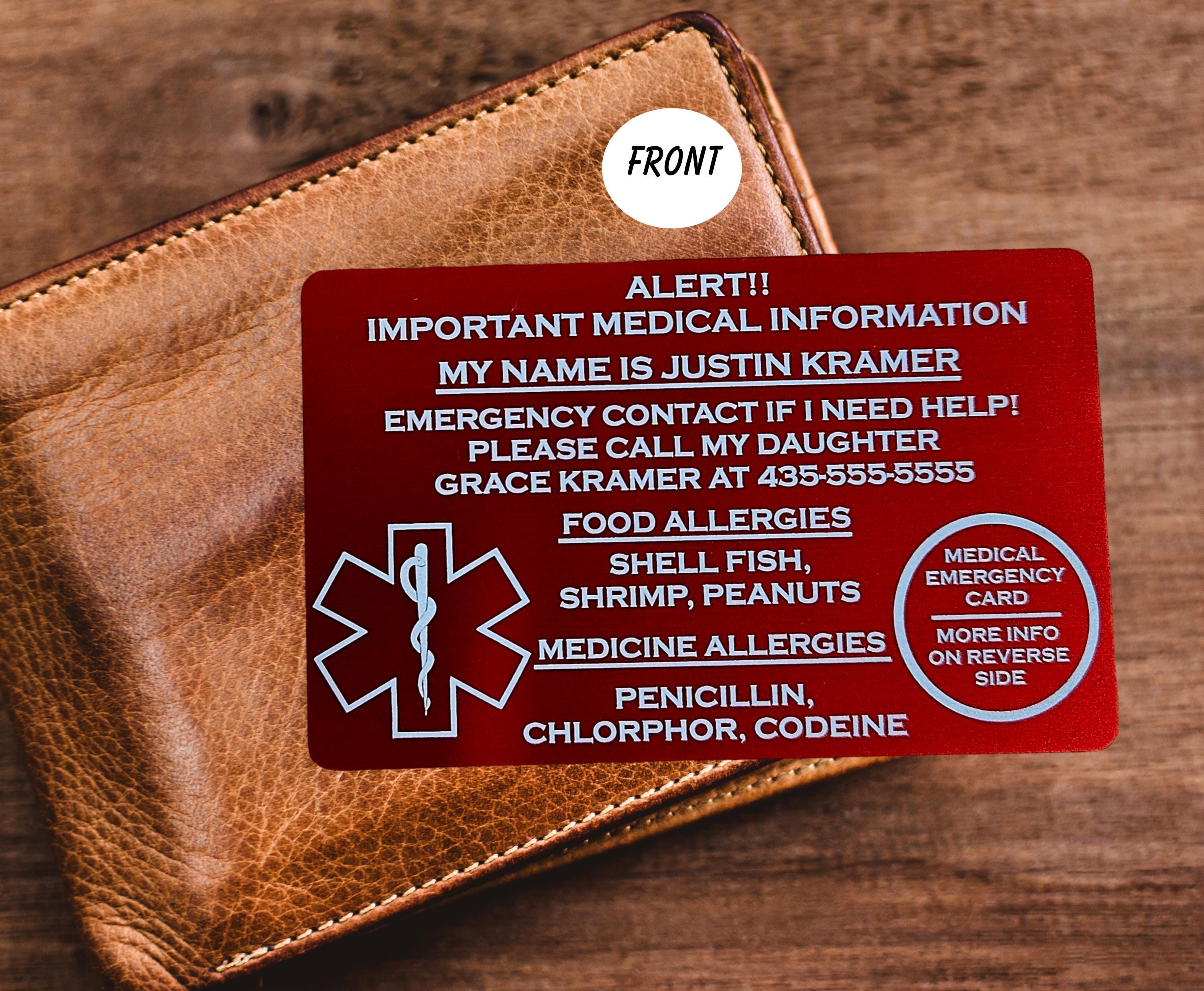 Custom Medical Alert Wallet Card– Personalized Emergency Info ...