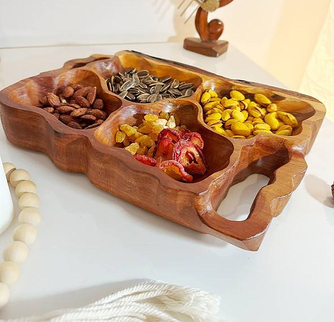 Cute Wooden Snack Tray, Sectioned Food Tray, Wooden Carved Trays ...
