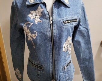 Upcycled Lace and Denim Jean Jacket Size M - Etsy