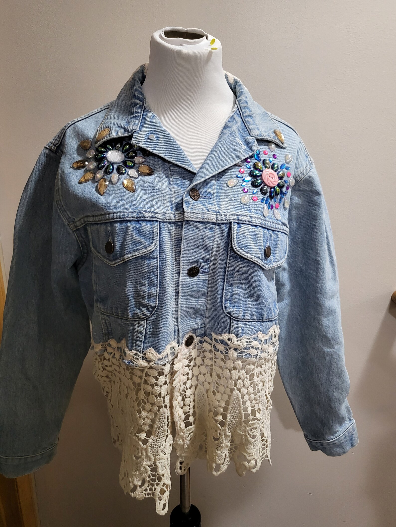 Denim Studed, Cotton Lace Jacket - Etsy