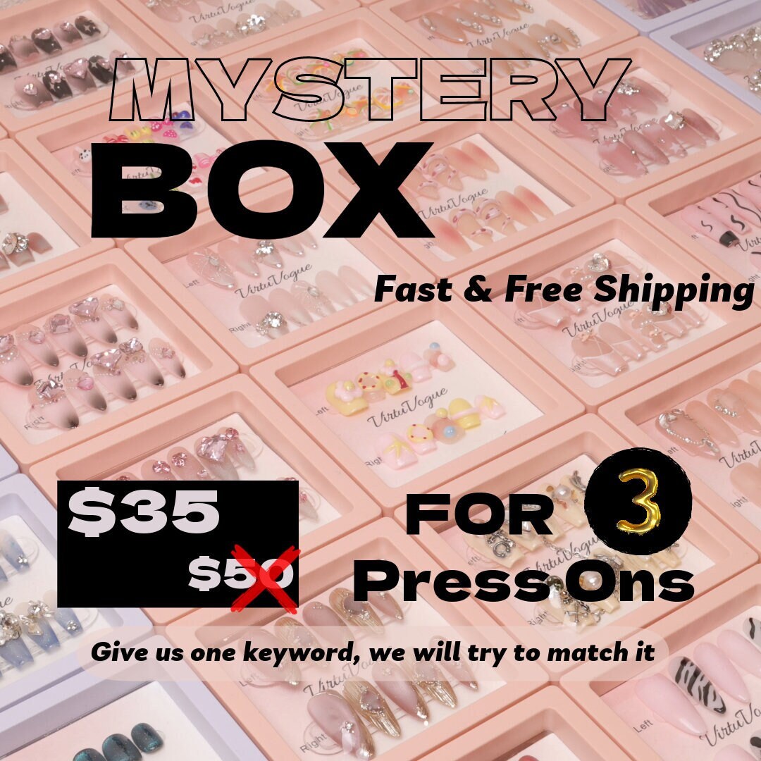 Mystery Box 3 Sets Handmade Press on Nails Free Shipping, Surprise Box ...
