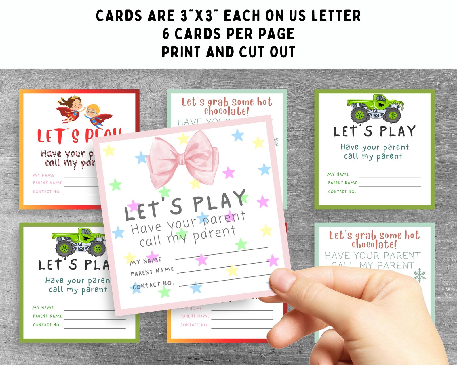 Play Date Card Bundle, 4 Designs of Kids Business Cards, Parent's ...