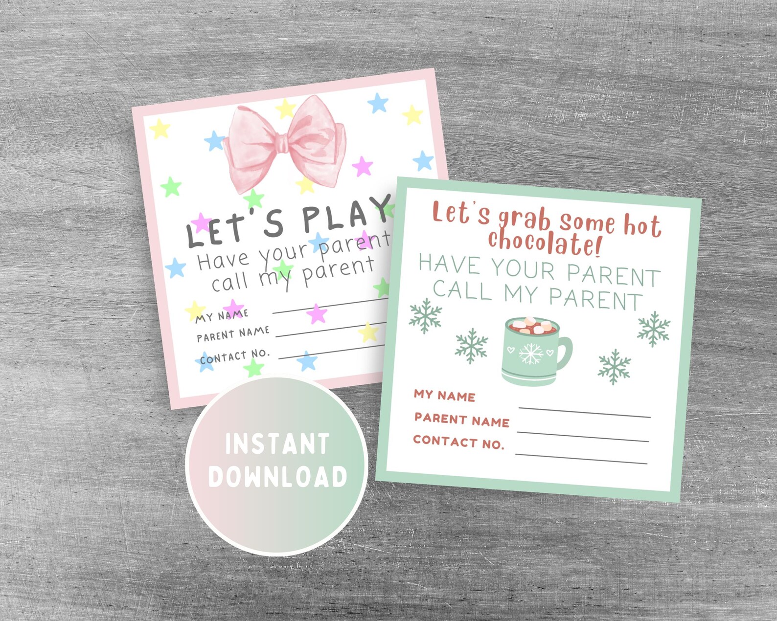 Play Date Card Bundle, 4 Designs of Kids Business Cards, Parent's ...