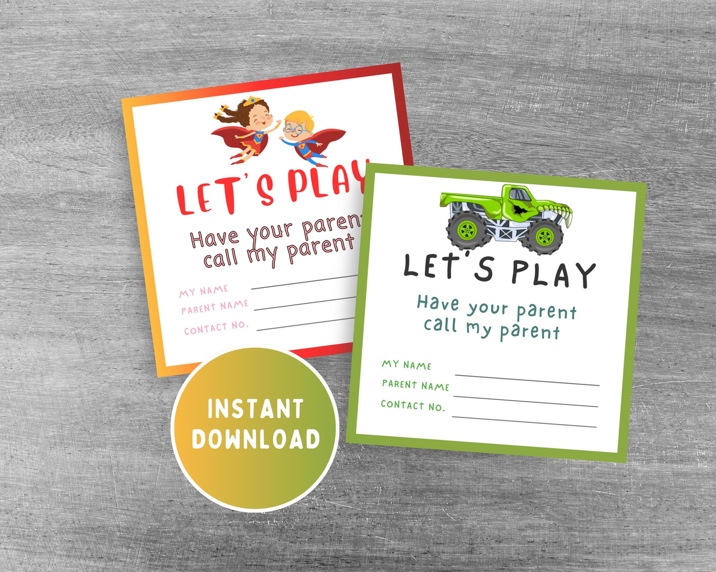 Play Date Card Bundle, 4 Designs of Kids Business Cards, Parent's ...