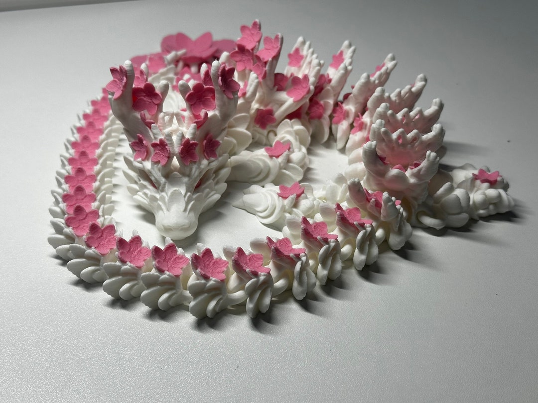 3D Printed Cherry Blossom Dragon Sculpture Whimsical Fantasy Art - Etsy