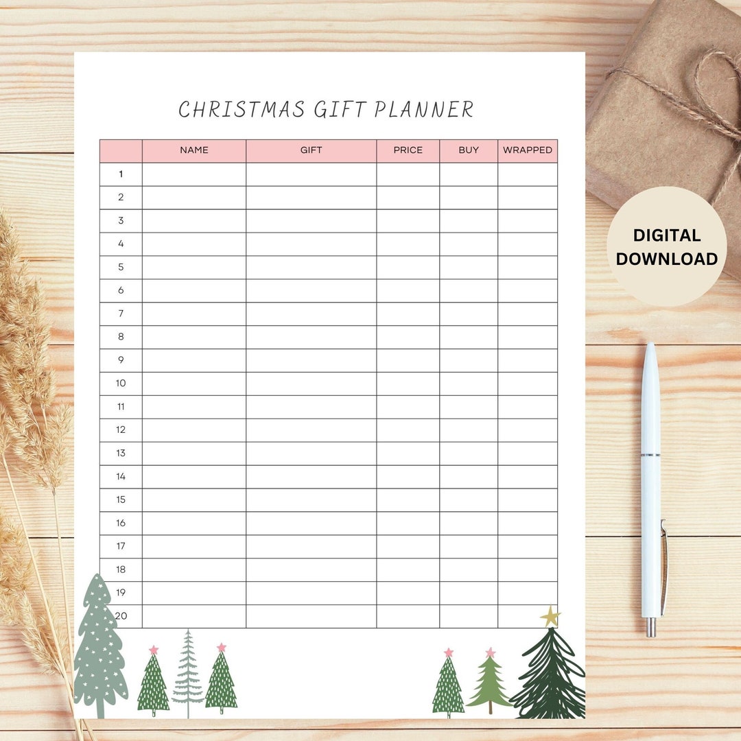 Digital Planner Printable, Digital Christmas Gift List Printable ...