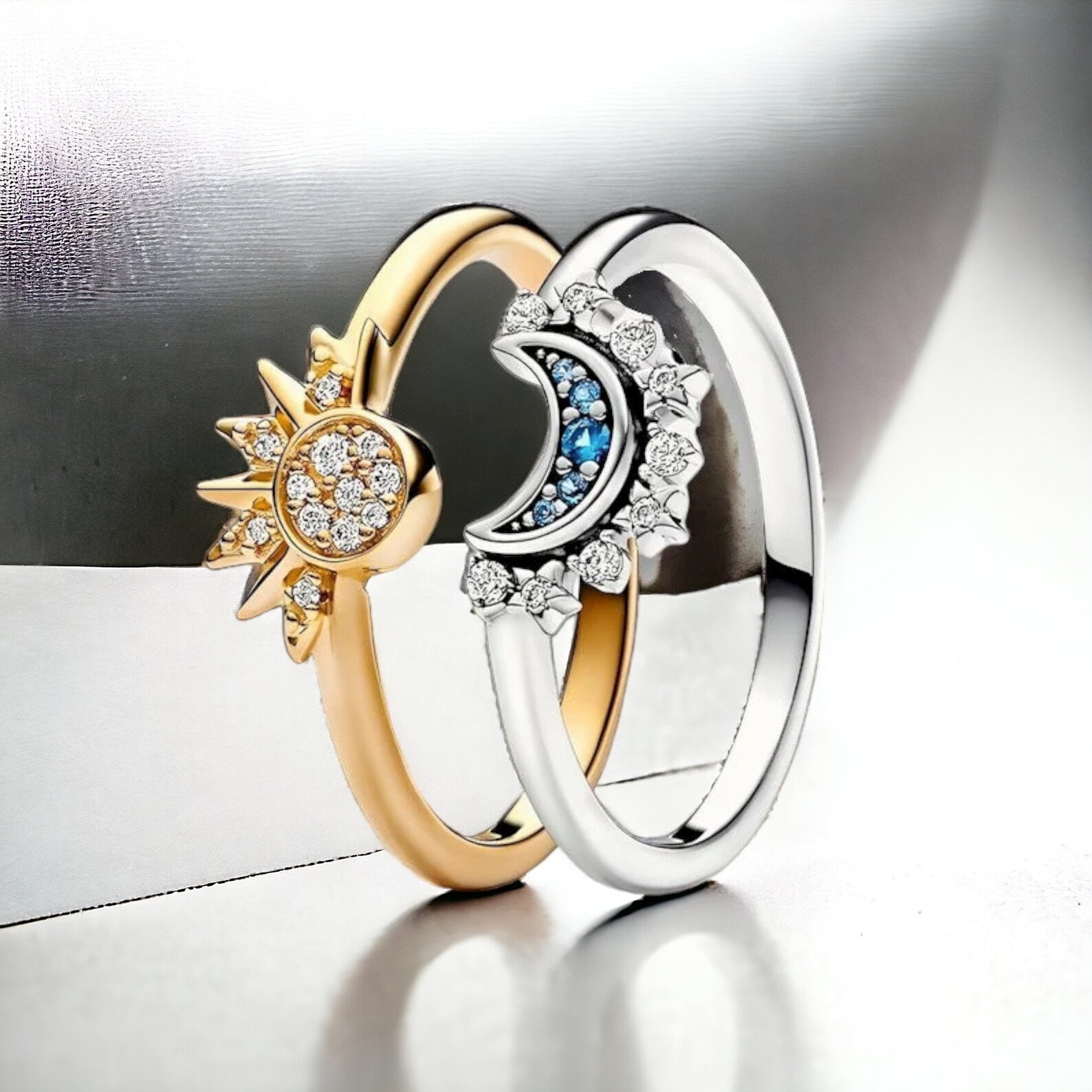 Celestial Pandora Sun & Moon Ring, Couple Promise Rings, Silver Couple ...