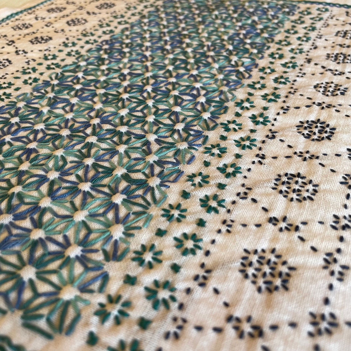 Japanese Sashiko Embroidery Kitchen Tea Towel snow Drop Hand Stitching ...