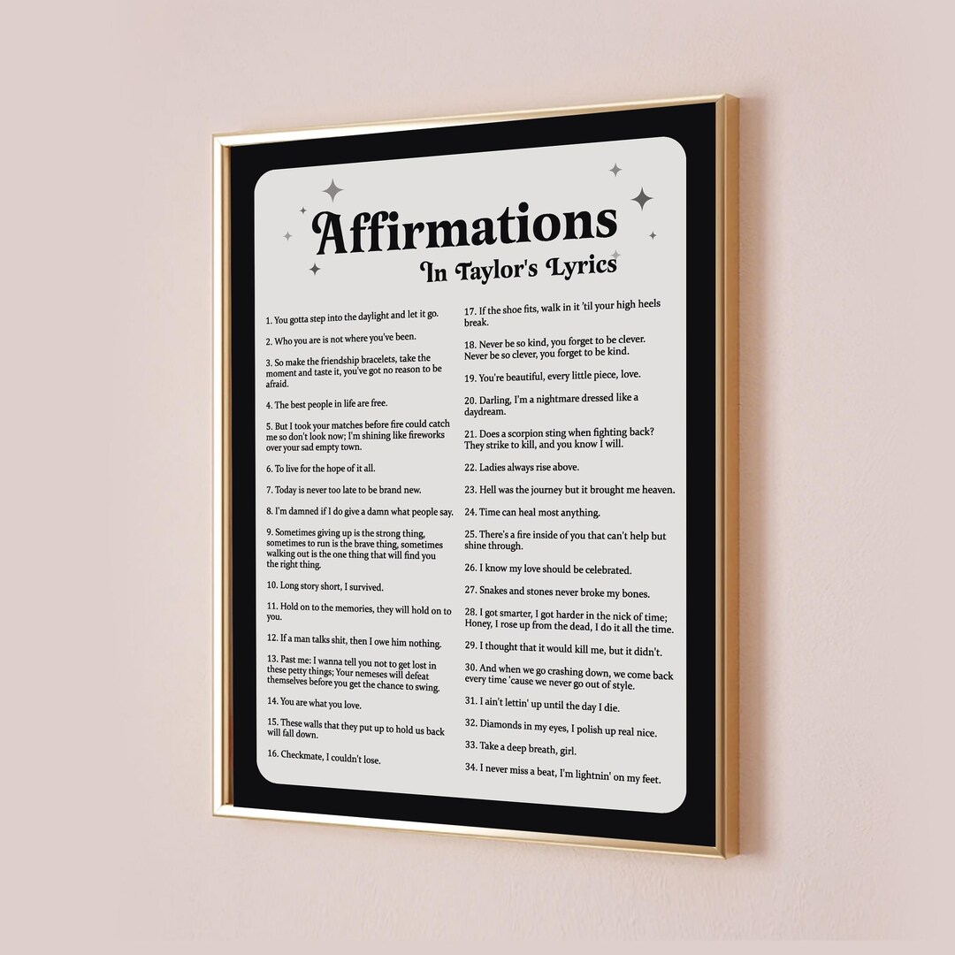 Affirmation Taylor Poster Subtle Swiftie Merch Home Office Decor Lyrics ...