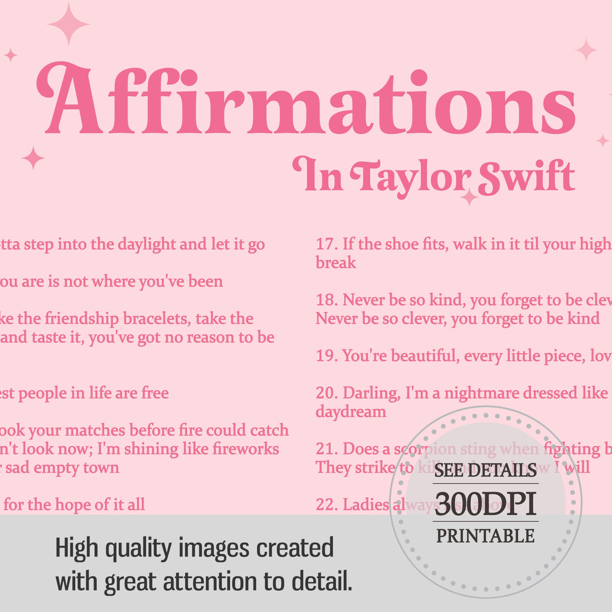 Taylor Swift Affirmations Poster-taylor Swift Poster-taylor Swiftie ...