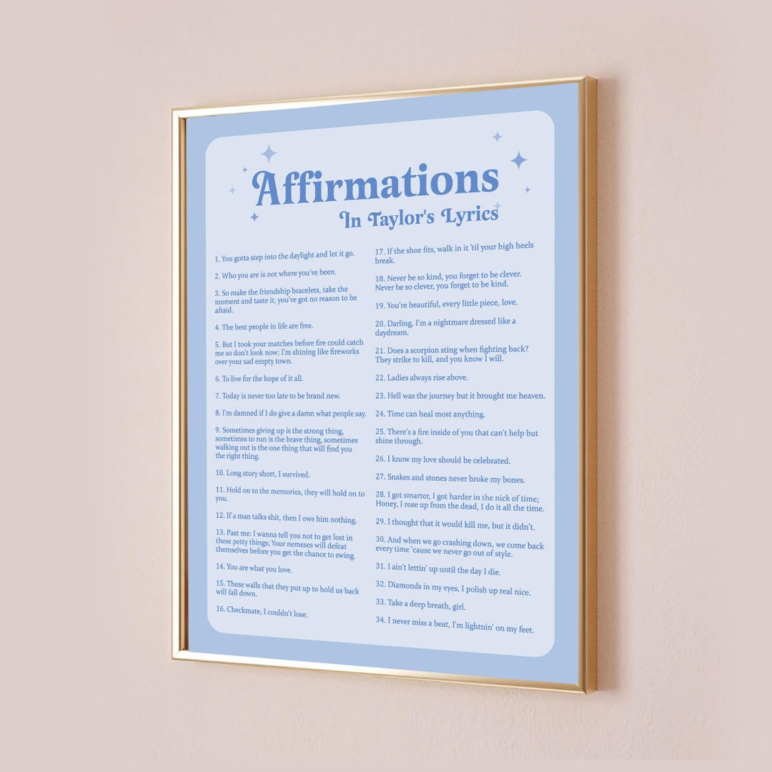 Affirmation Taylor Poster Subtle Swiftie Merch Home Office Decor Lyrics ...