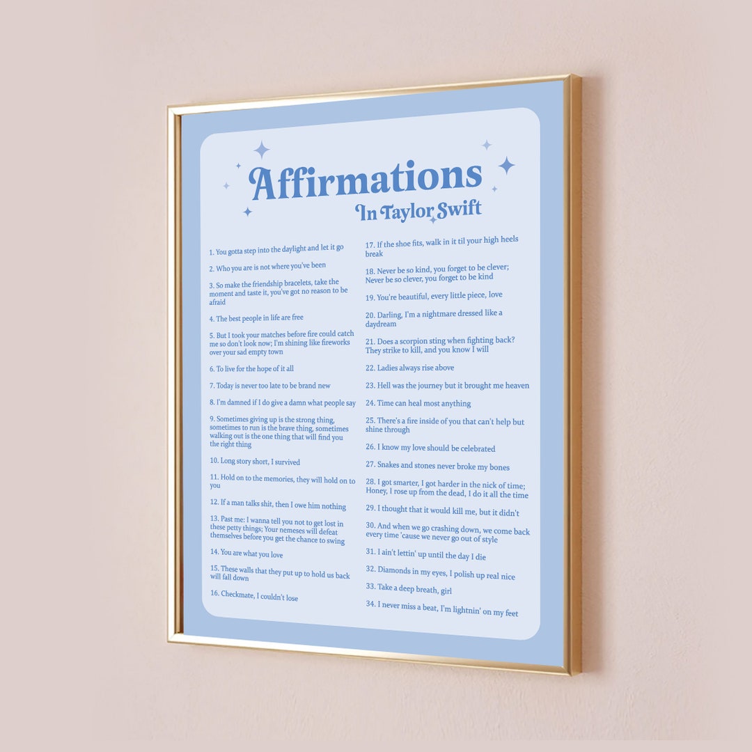 Taylor Swift Affirmations Poster-taylor Swift Poster-taylor Swiftie ...