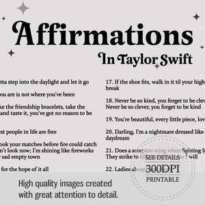 Taylor Swift Affirmations Poster-taylor Swift Poster-taylor Swiftie ...